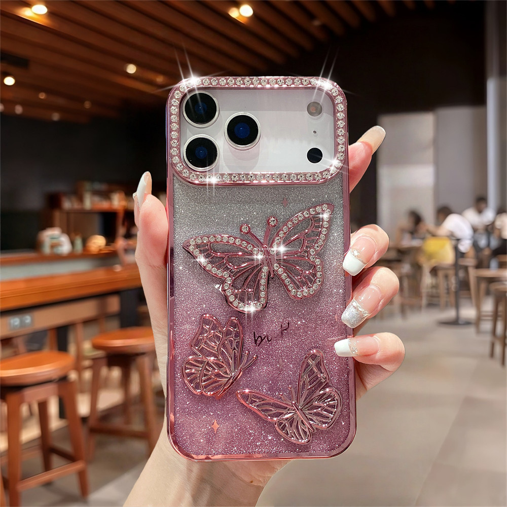 Flash Diamond Three Dimensional Butterfly Phone Case for iPhone 17 Pro ...