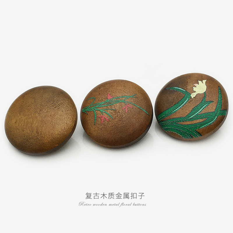 5Pieces Round Flower Wooden Metal Double Button for Scrapbooking Crafts ...