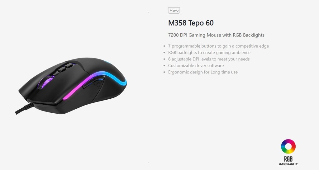 Marvo M358 Wired Gaming Mouse 7200DPI RGB 7 Programmable Buttons Black ...