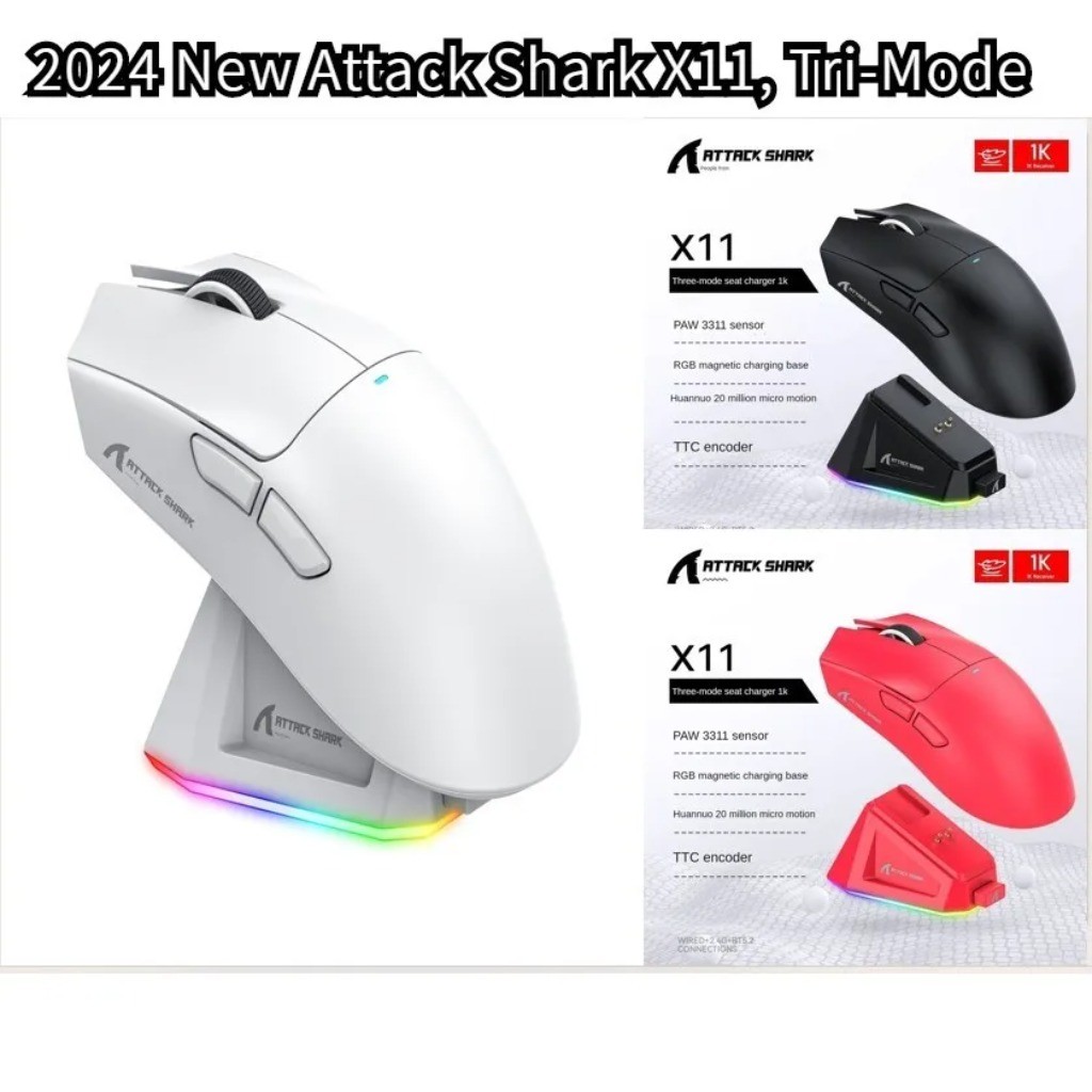 ATTACK SHARK X11 Triple Mode Gaming Mouse PAW3311 Ultra-Light Optical ...