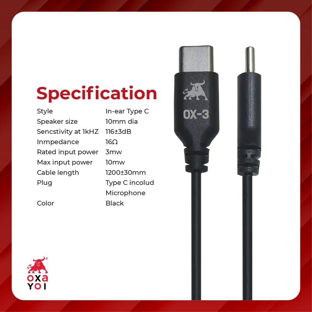 OXAYOI OX-3 /OX-5 / OX-7 / OX-9 / OX-11 TYPE C Wired Earphone Stereo ...