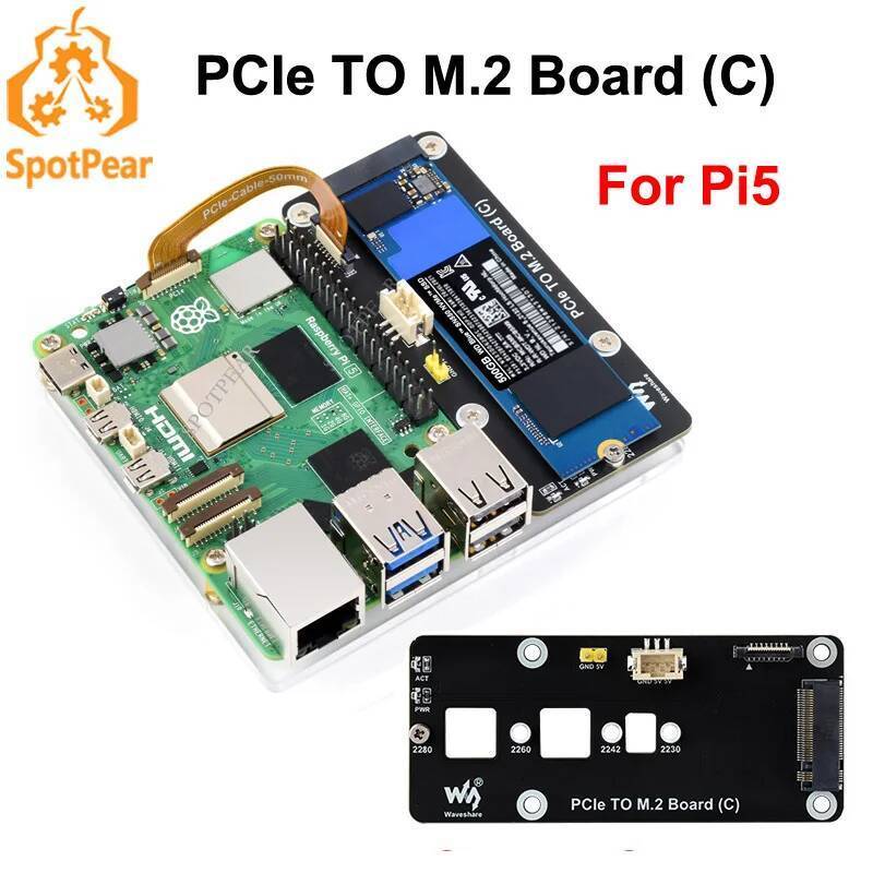 Raspberry Pi5 PCIe to M.2 NVMe SSD Adapter Board C HAT Pi5-PCIe-2280 ...