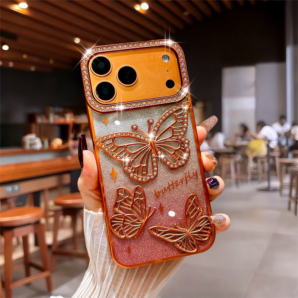 Flash Diamond Three Dimensional Butterfly Phone Case for iPhone 17 Pro ...