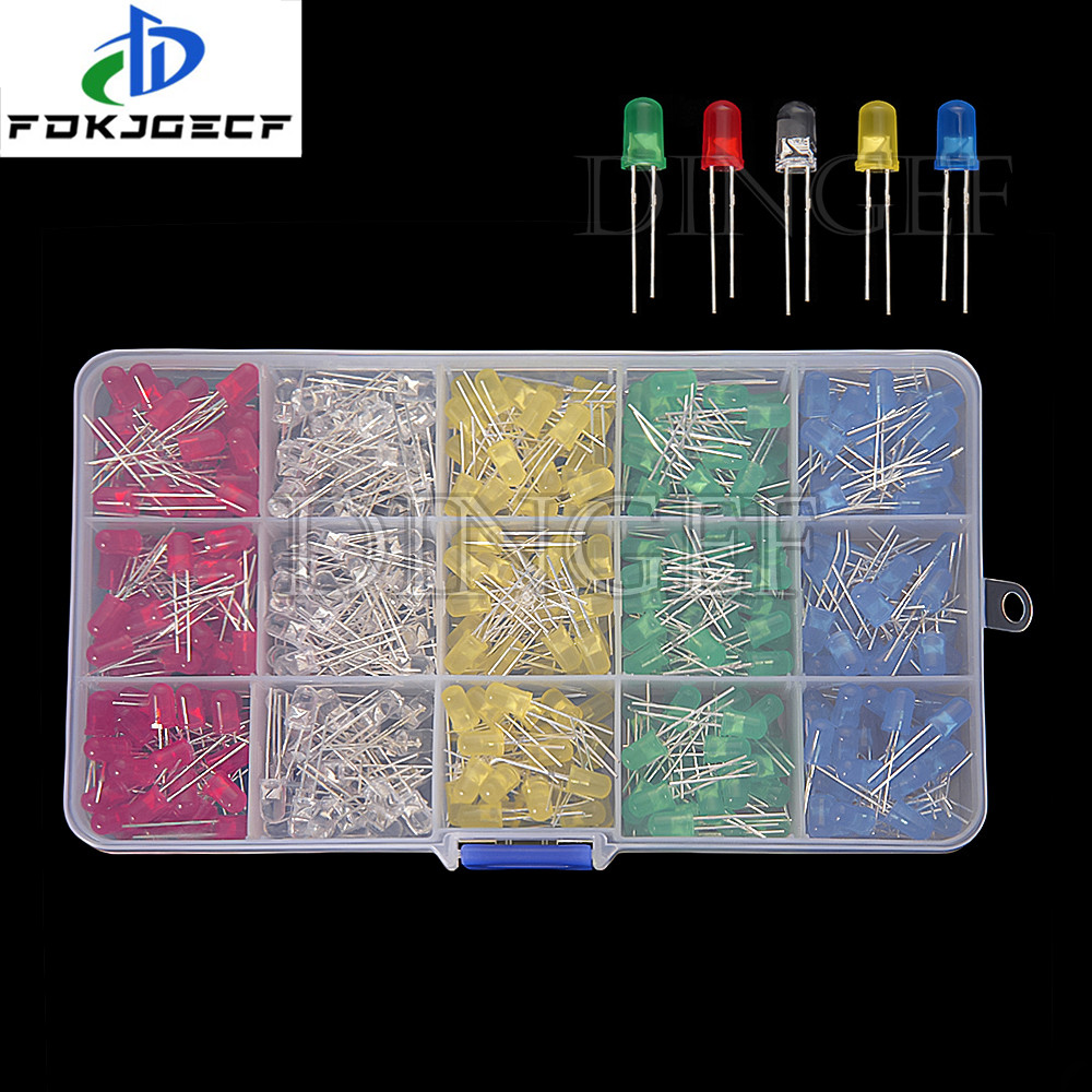 5 Colors 5mm LED Through - Hole Diode Kit (Red/Yellow/Blue/Green/White ...