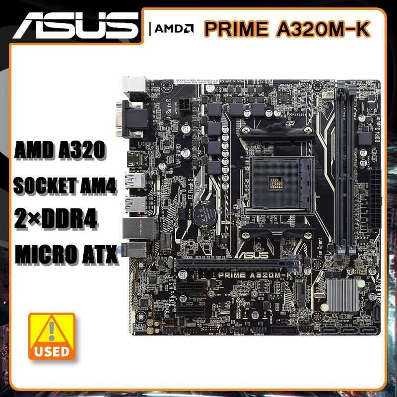 ASUS PRIME A320M-K Motherboard Socket DDR4 AMD A320 32GB PCI-E 3.0 M.2 ...
