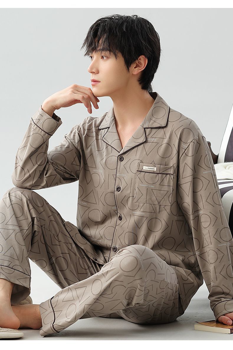 New Style Pajamas Pure Cotton Men's Spring Autumn Long-Sleeved Suit ...