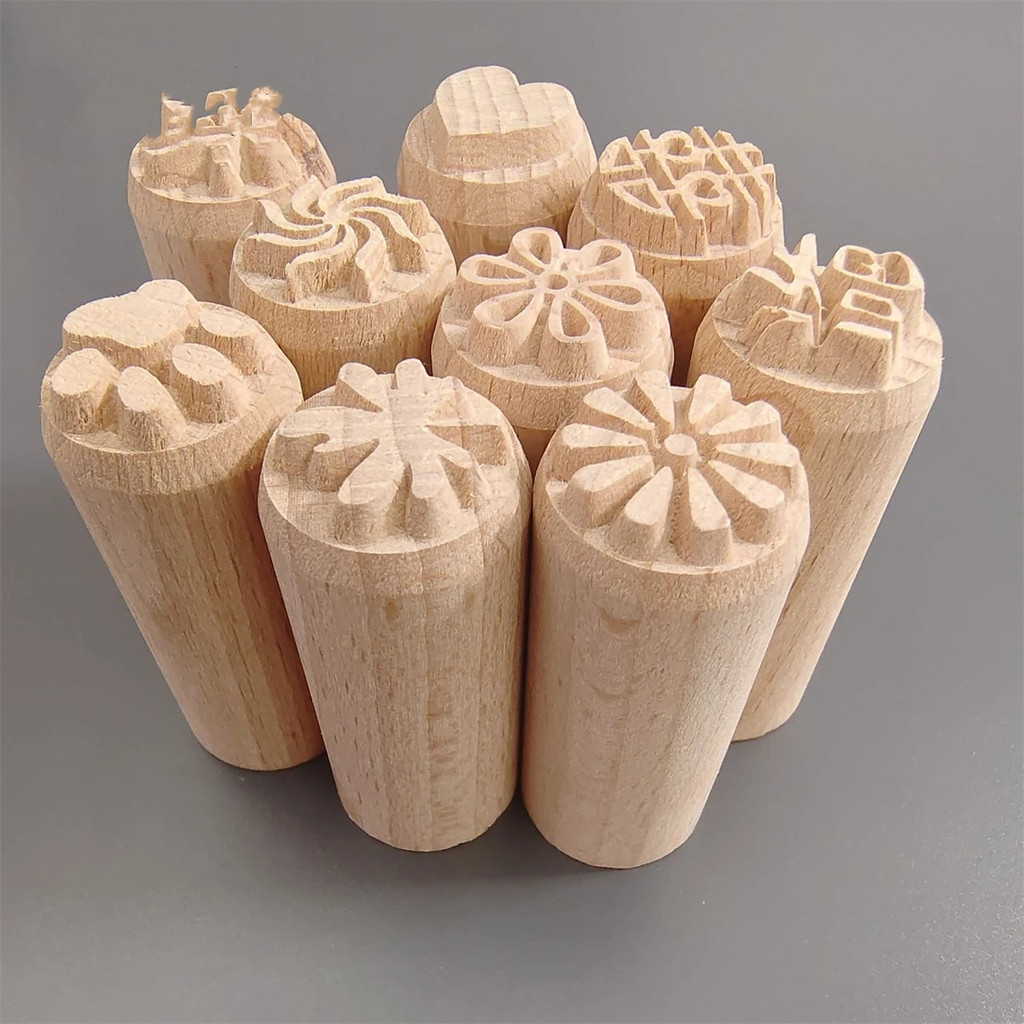 9 Patterns Wood Stamps DIY Wooden Clay Seal Set Round Pottery Tool Moon ...