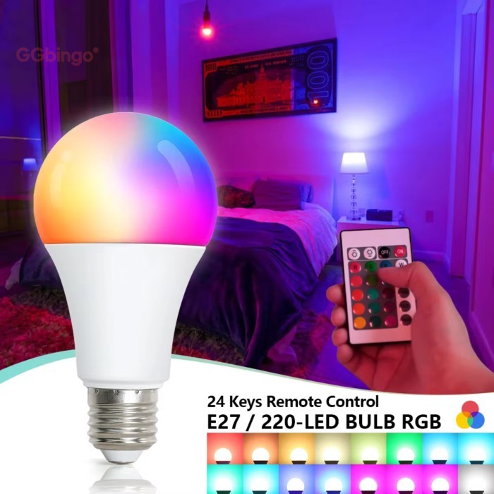 E27 RGB LED Light Bulb 220V with IR Remote Control Color Changing ...