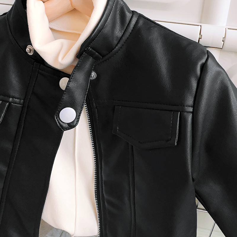Children's leather jacket 2025 Winter Edition for Girls and Boys with fleece motorcycle leather ...