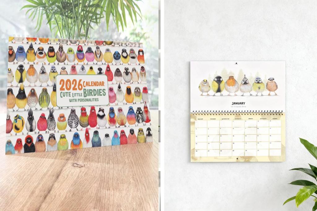 HD| Date Calendar Bird Illustration Calendar Cute Little Birdies 2026 ...