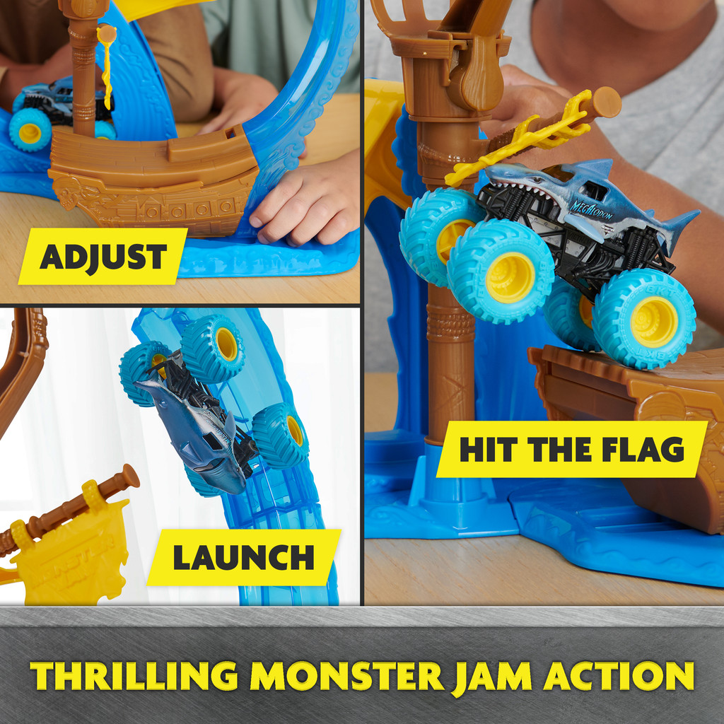 Monster Jam Megalodon Loop of Doom Stunt Playset with Exclusive 1:64 ...