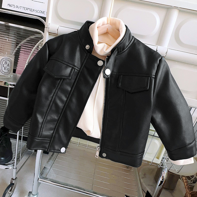 Children's leather jacket 2025 Winter Edition for Girls and Boys with fleece motorcycle leather ...