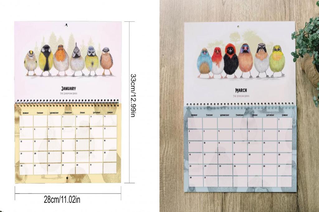 HD| Date Calendar Bird Illustration Calendar Cute Little Birdies 2026 ...
