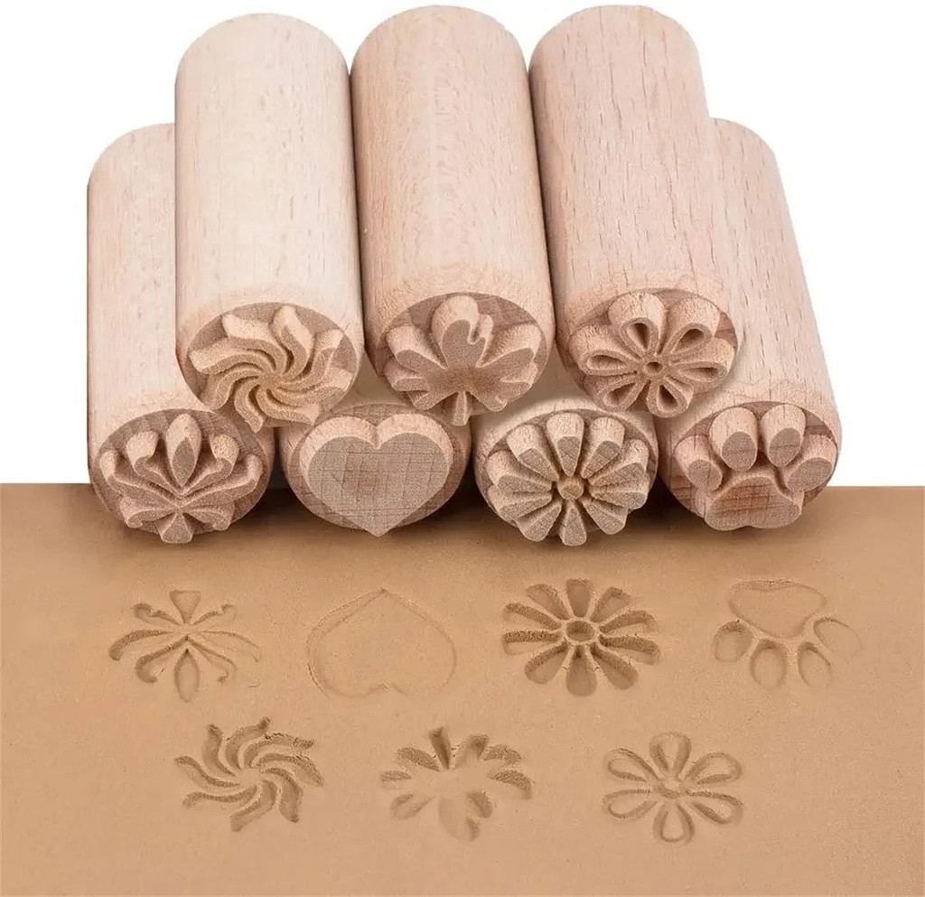 9 Patterns Wood Stamps DIY Wooden Clay Seal Set Round Pottery Tool Moon ...
