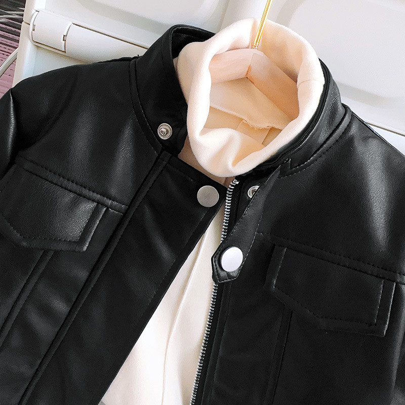 Children's leather jacket 2025 Winter Edition for Girls and Boys with fleece motorcycle leather ...