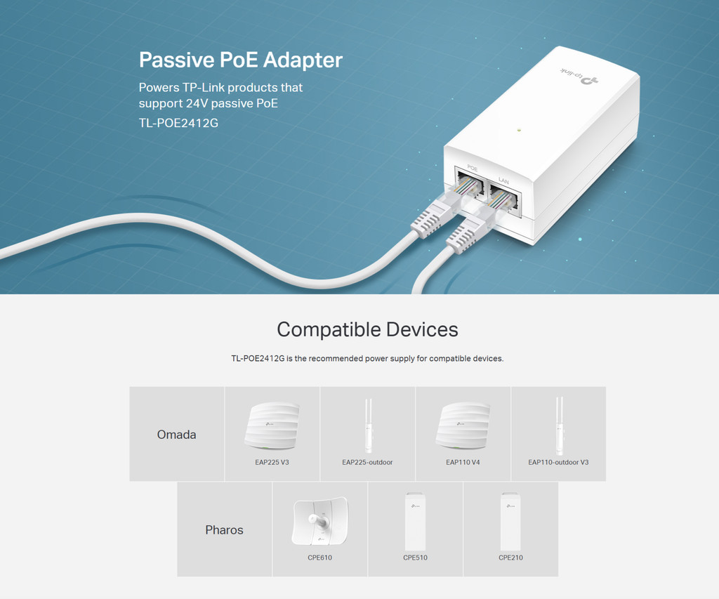 TP-Link POE2412G - Gigabit 24VDC Passive PoE Adapter | Shopee Malaysia
