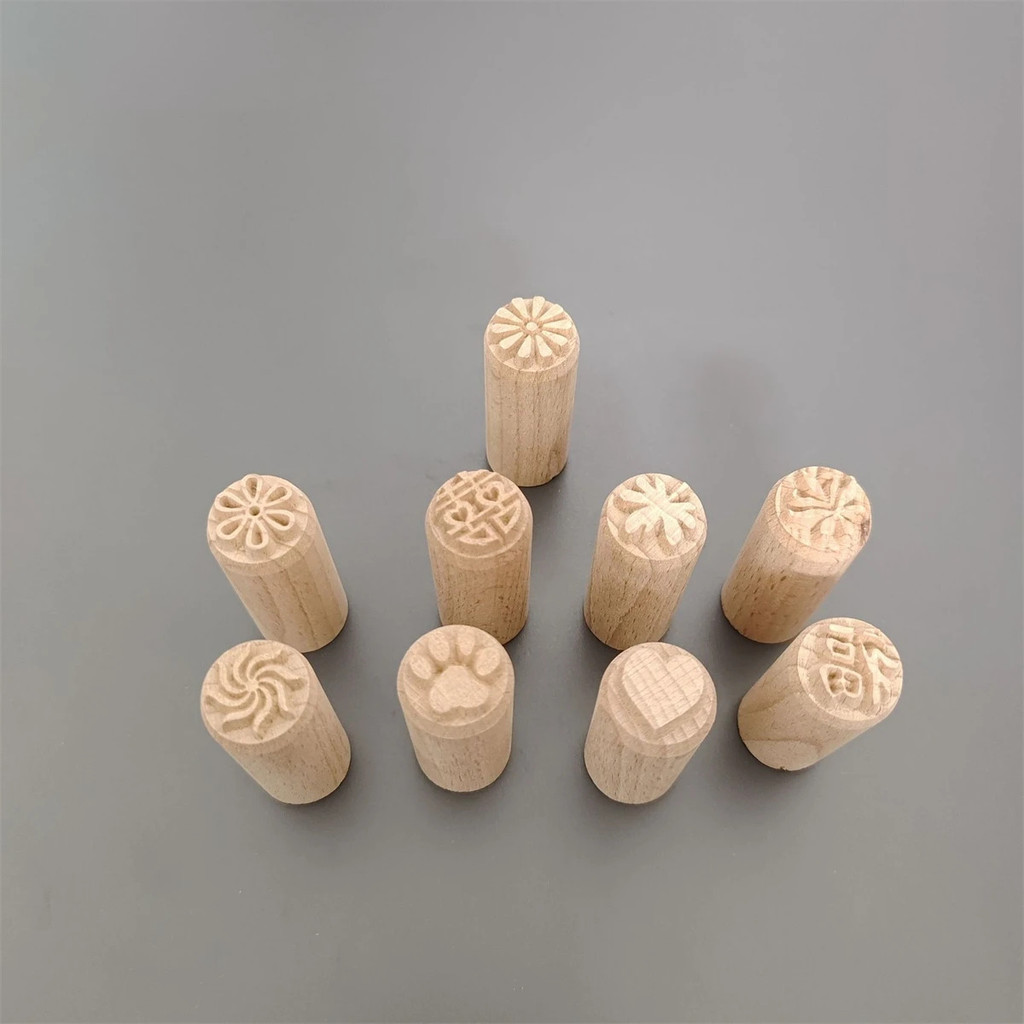 9 Patterns Wood Stamps DIY Wooden Clay Seal Set Round Pottery Tool Moon ...