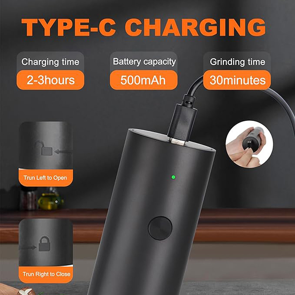 2Pcs Rechargeable Mills Electric Spice Mills with Storage Base ...