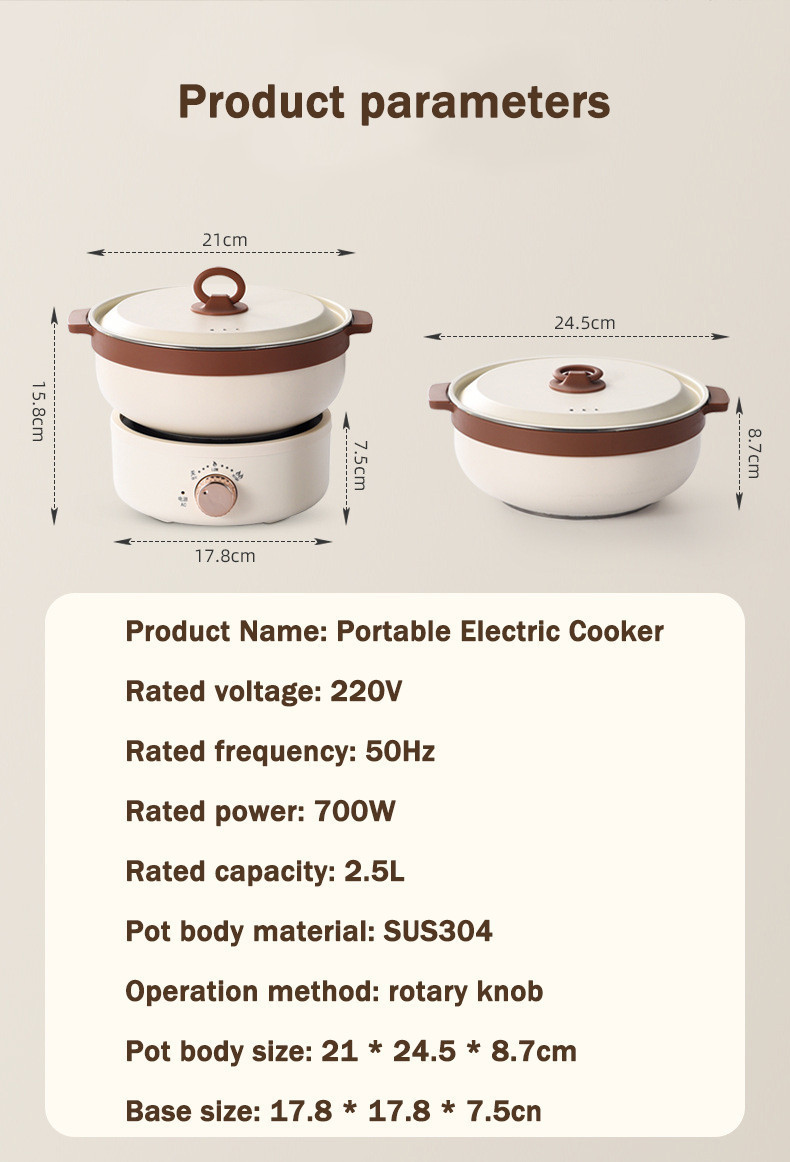 2 in1 Cook Pot 2.5L Foldable Hotpot Travel Portable Multicooker ...
