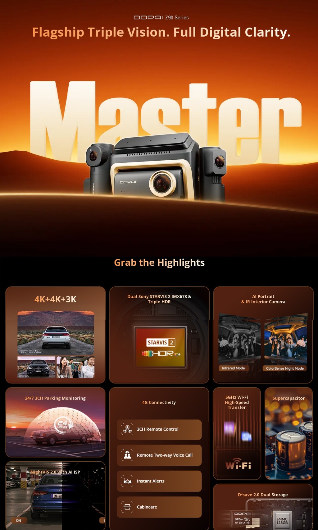 DDPAI Z90 Series Dash Cam | Dual Sony STARVIS 2 IMX678 | AI Portrait ...