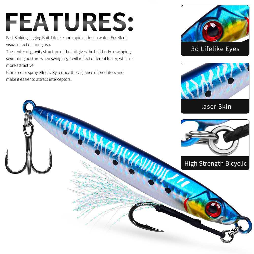 Proberos 3D Print Bait Sea Fishing Fast Sinking Metal Jig 14g 80g Lead ...