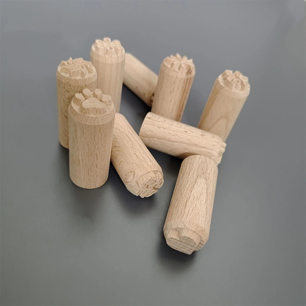 9 Patterns Wood Stamps DIY Wooden Clay Seal Set Round Pottery Tool Moon ...
