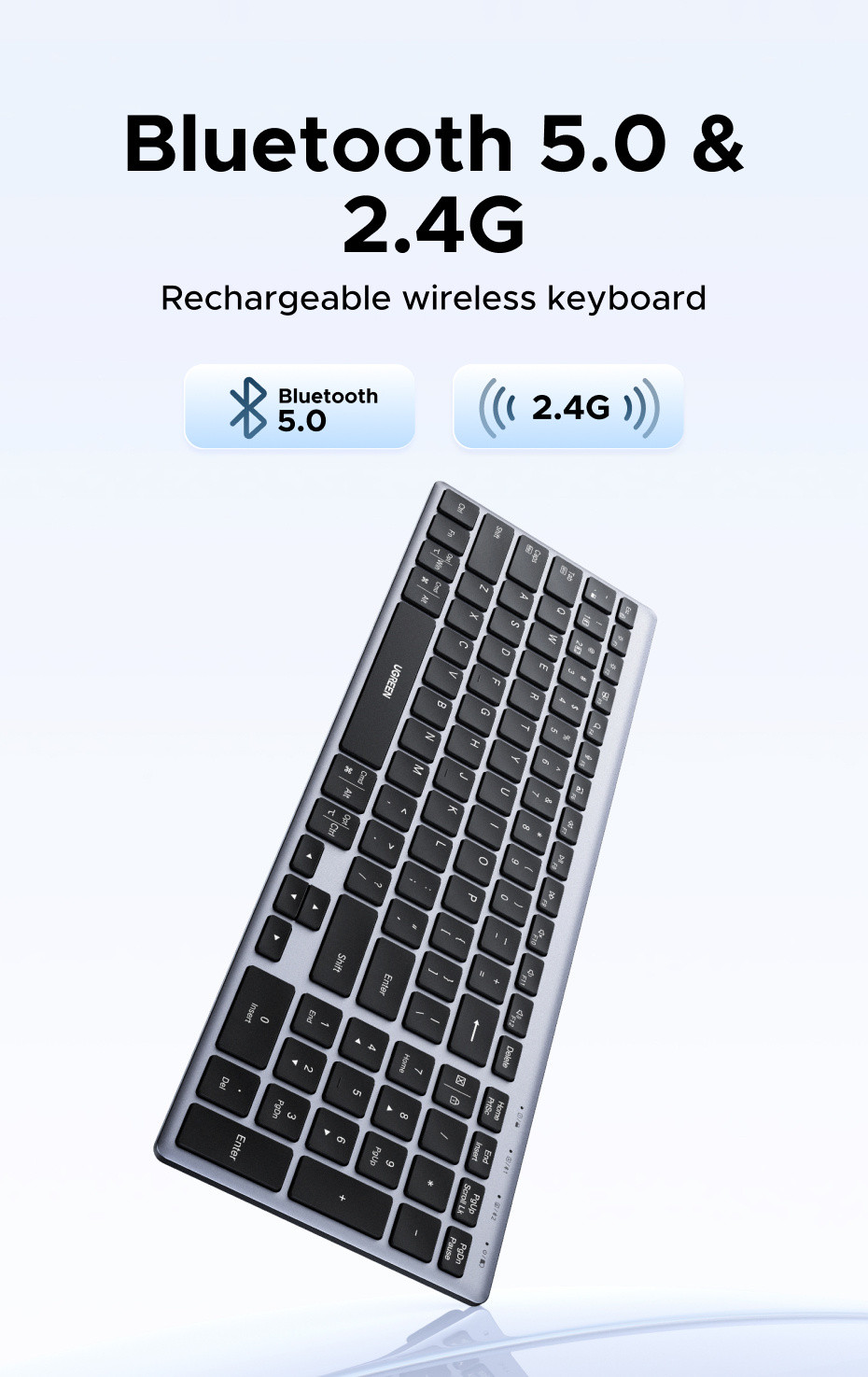 UGREEN Multi-mode Wireless Keyboard 99 Keys Rechargeable Bluetooth 5.0 ...