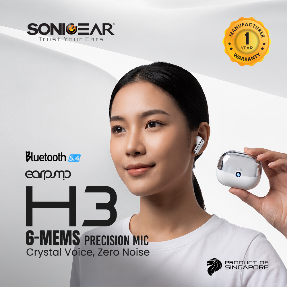 SonicGear Earpump H3 Wireless Earphones - 6 Mics Noise Cancellation ...