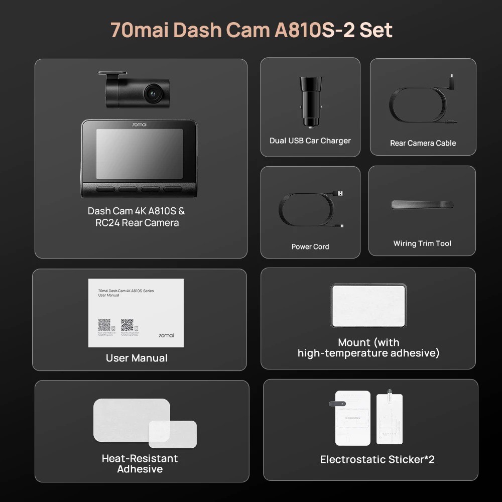70mai A810S Dash Cam 4K Resolution Sony Starvis Lens Dual Vision Car ...