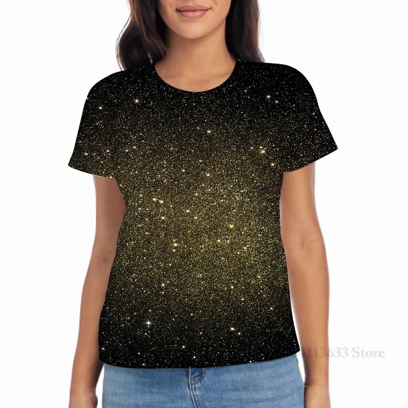 All over print Black gold glitter night sky men T-Shirt women fashion ...