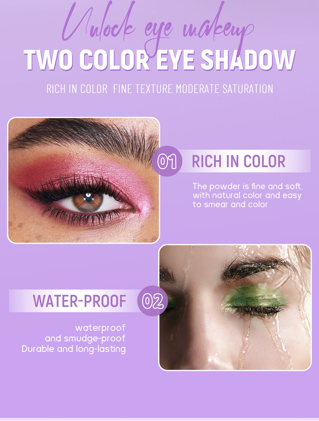 HANDAIYAN 2-Color Fine Shimmer Eyeshadow Palette Metallic Pearlescent ...