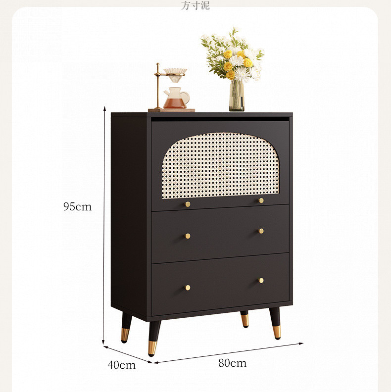 French Style Black Rattan Combination Cabinet Dining Buffet with ...