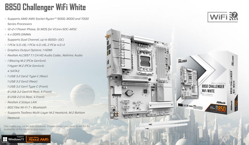 Asrock B850 Challenger WiFi White AM5 DDR5 ATX Motherboard PCIe 5.0 ...