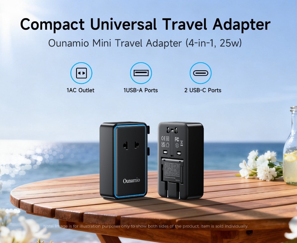 4-in-1 Mini Universal Travel Adapter, 25W Fast Charging Power Adapter ...