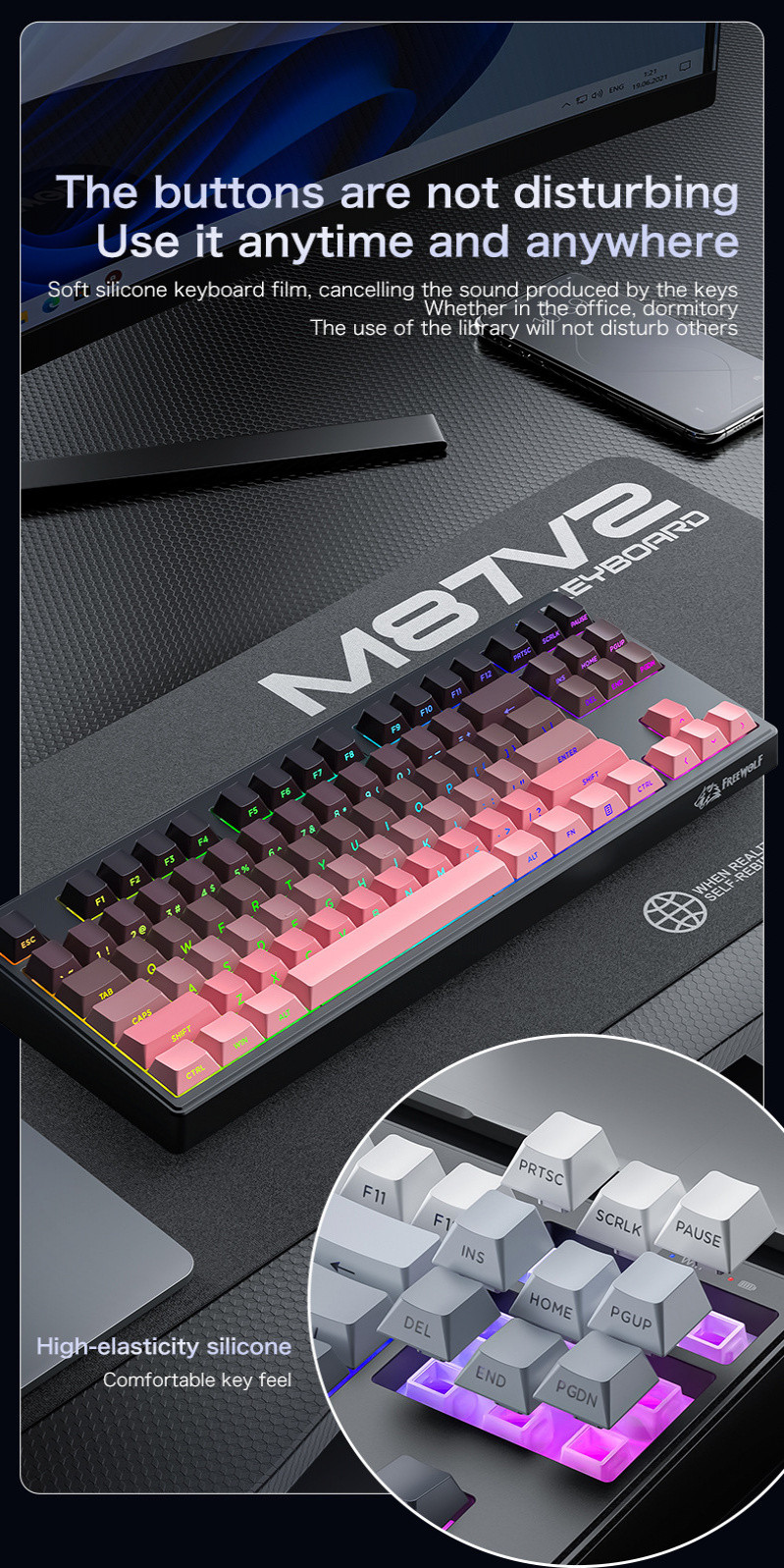 Liberty Wolf M87V2 Wireless RGB Tri-Mode Mechanical Feel Keyboard PBT ...
