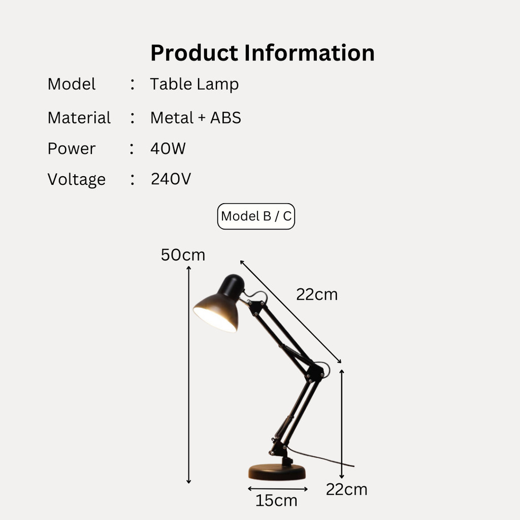 Malaysia 2 Pin Plug Ikea Style Dimmable Table Lamp Desk LED Clamp ...