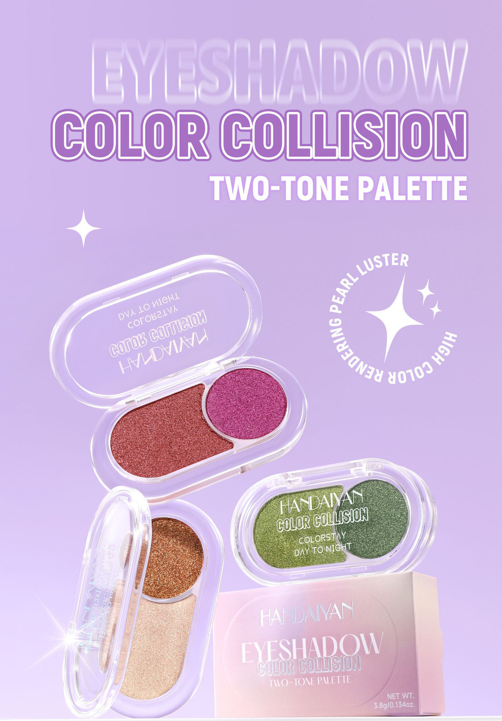 HANDAIYAN 2-Color Fine Shimmer Eyeshadow Palette Metallic Pearlescent ...