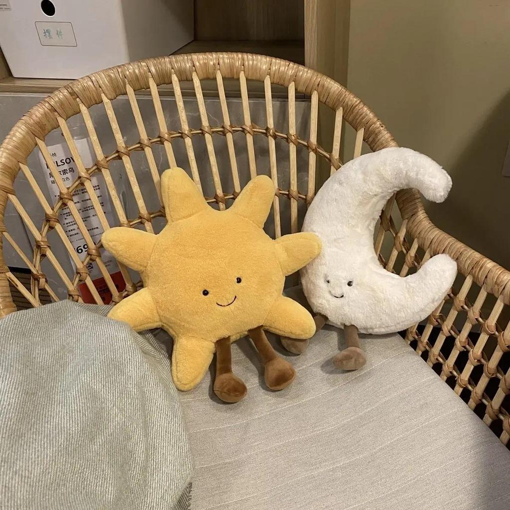 Smile Face Moon Yellow Sun Plushie Cushion Stuffed Cute Weather Plush ...