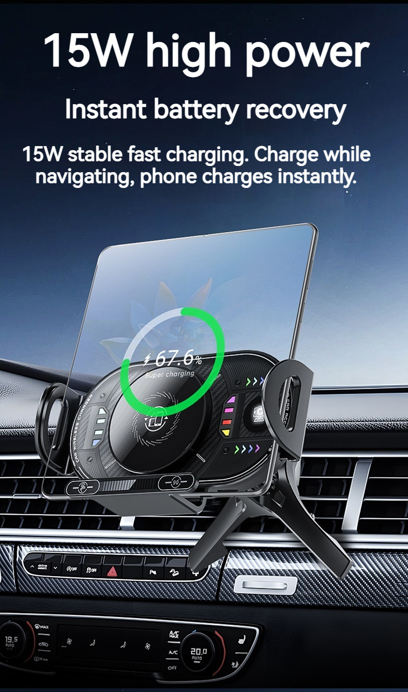 Universal A3 15W Fast Wireless Charging Car Mount LED 360° Rotation Car ...