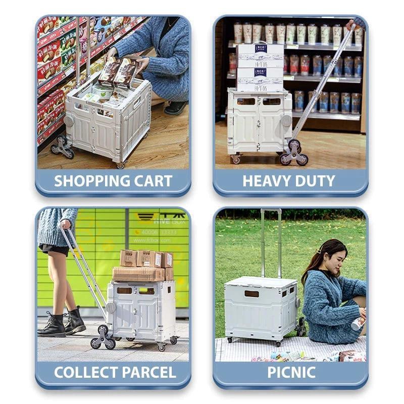 100L Folding Trolley Shopping Cart With 8 wheels Portable Grocery Cart ...