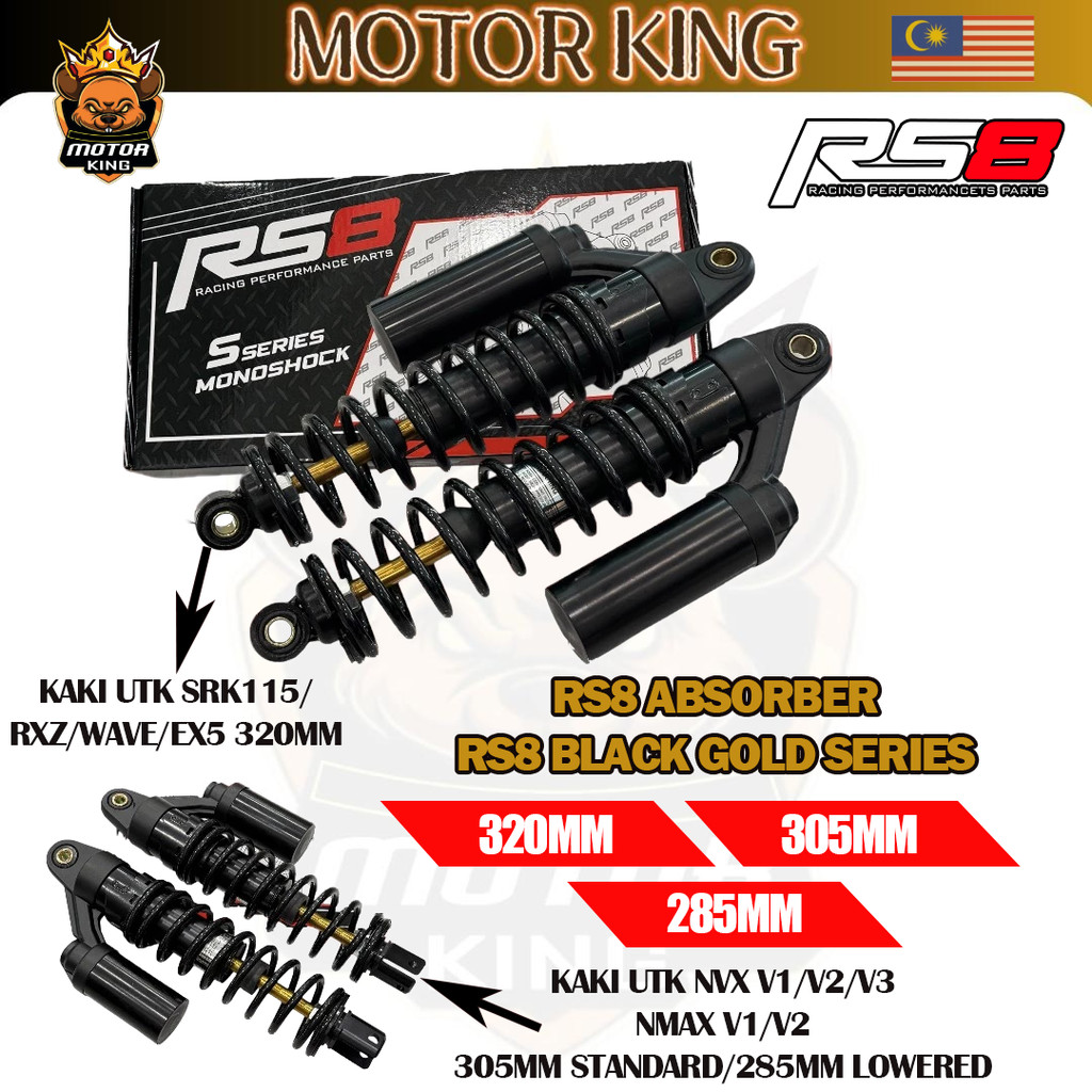 PENYERAP HENTAKAN BELAKANG RS8 SHOWA ABSORBER BLACK GOLD SERIES 320MM ...