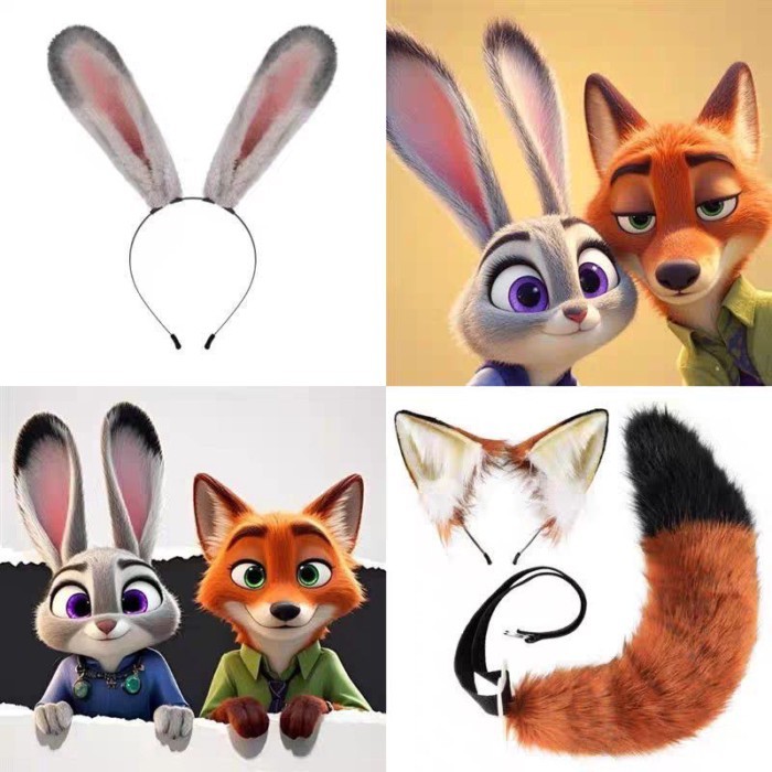Zootopia Nick Fox Suit Judy Rabbit Ears Headband Simulated Fox Tail Cos ...