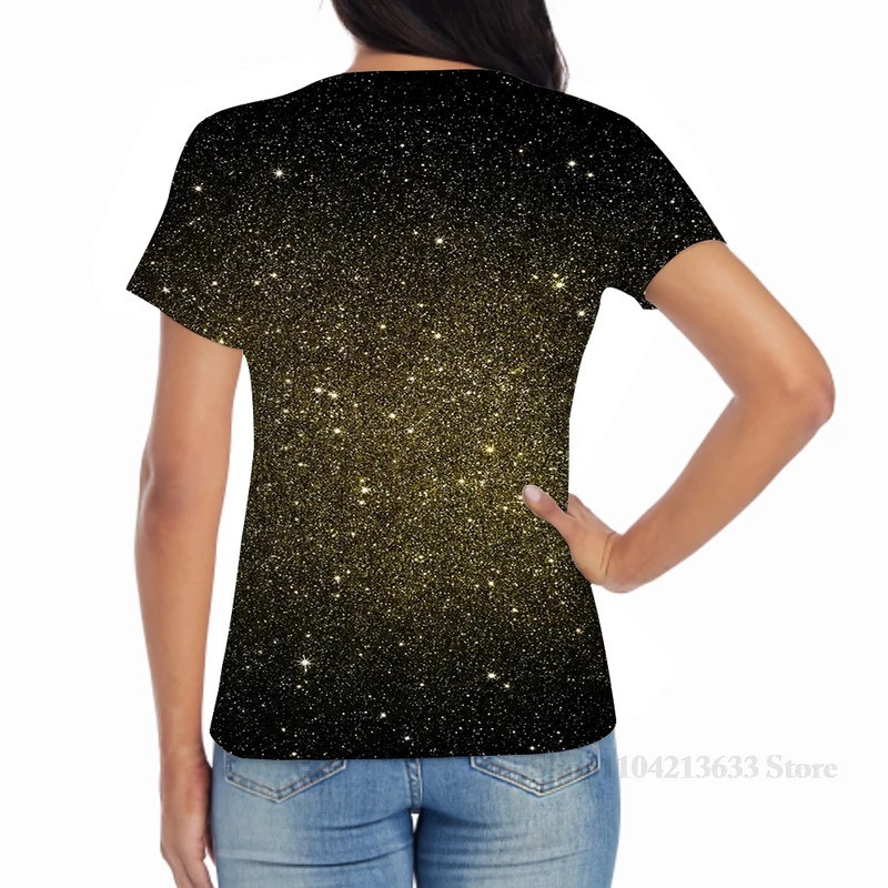 All over print Black gold glitter night sky men T-Shirt women fashion ...