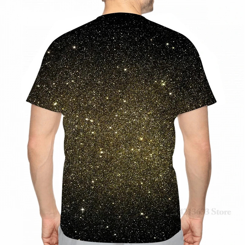 All over print Black gold glitter night sky men T-Shirt women fashion ...