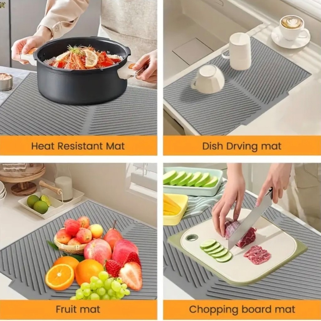 Multi-Purpose Kitchen Mat Silicone Dish Drying Mat Heat/Cold Resistant ...