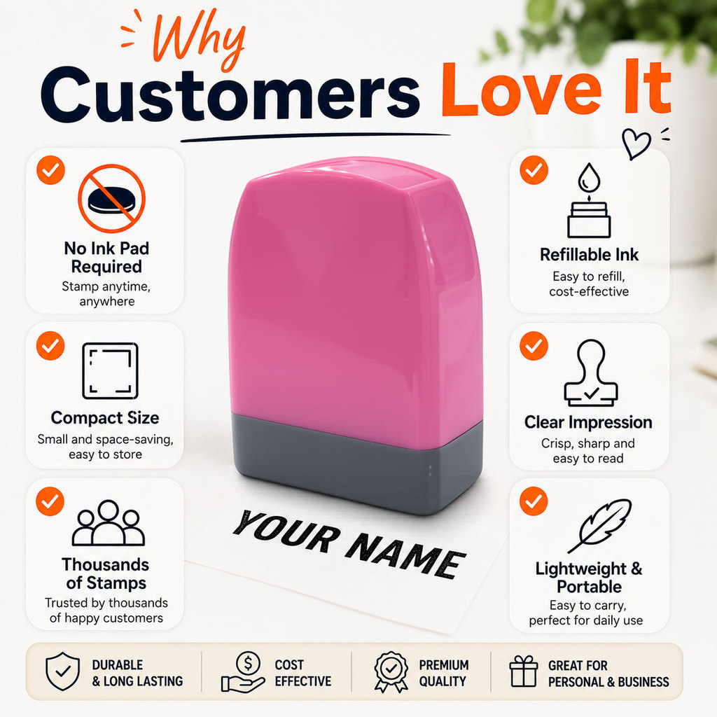 VCR Custom Name Stamp Self Inking Personalized Flash Stamp Refillable ...