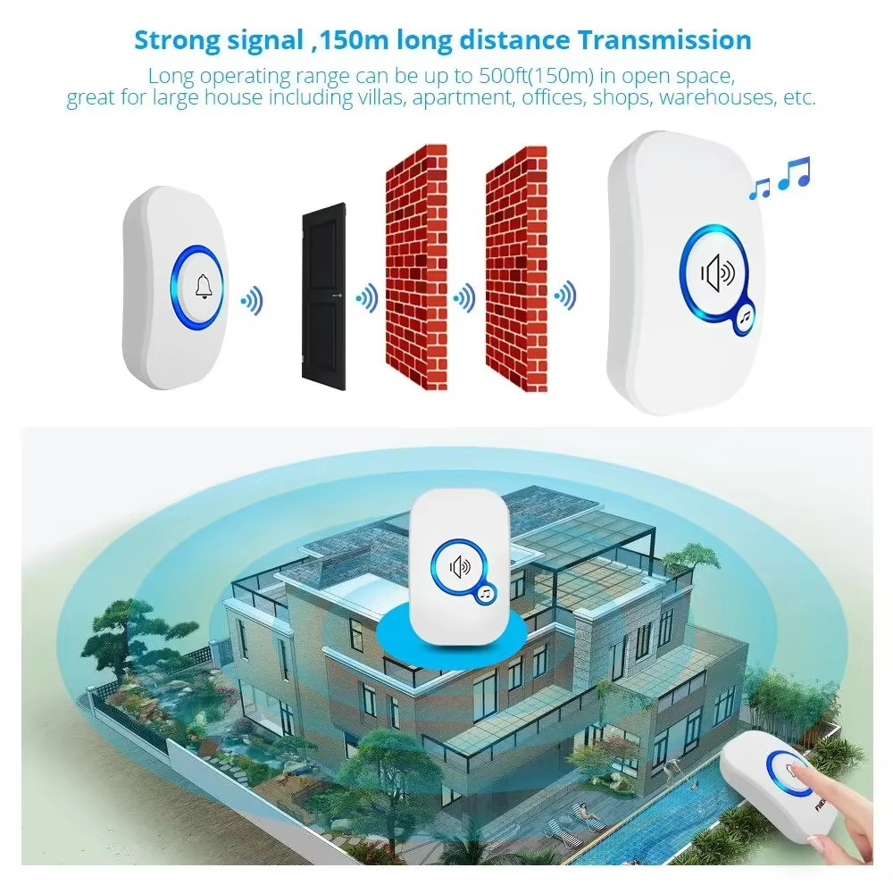 Led Smart Wireless Doorbell 150m Wireless Transmission Waterproof Door ...
