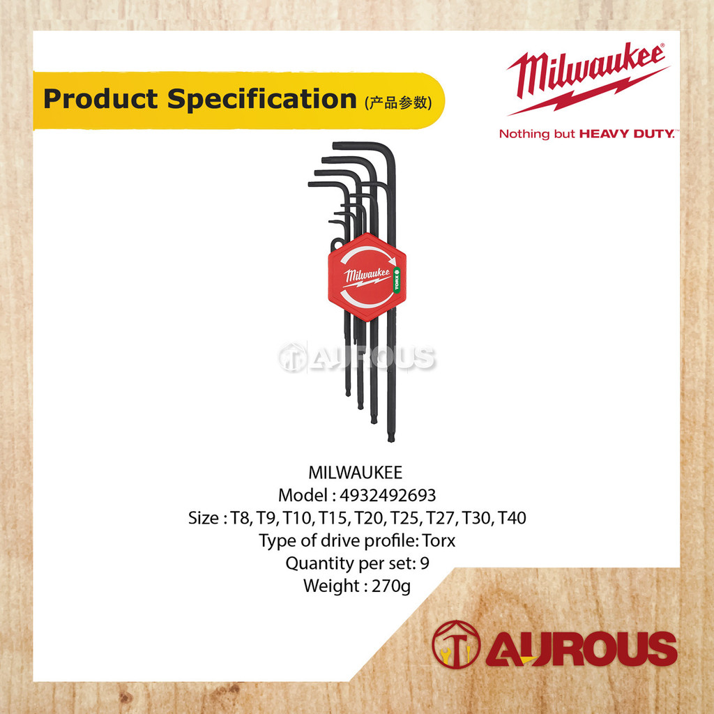 MILWAUKEE 9 KEY L-FORM TORX KEY SET 4932492693 (SIZE T8 - T40) | Shopee ...