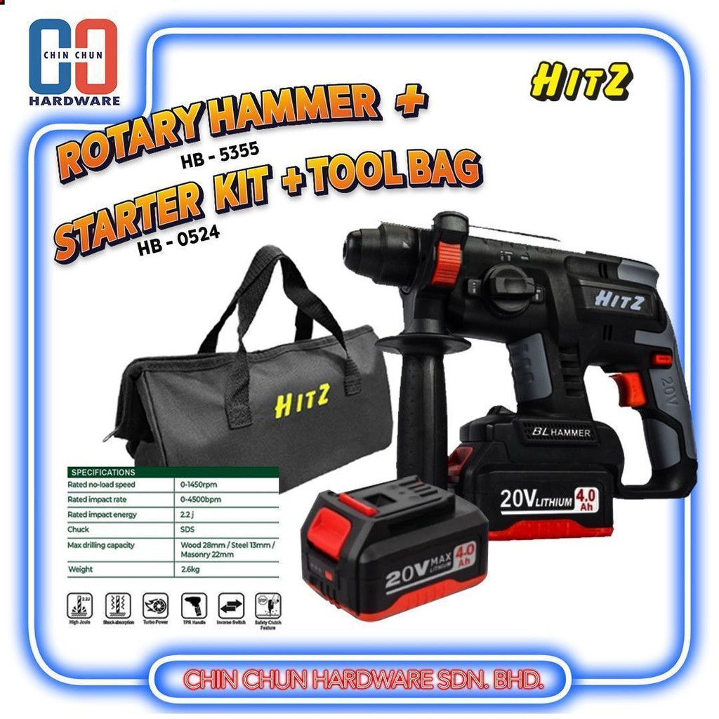 HITZ ROTARY HAMMER HB-5355 + STARTER KIT HB-0524 + TOOL BAG | Shopee Malaysia