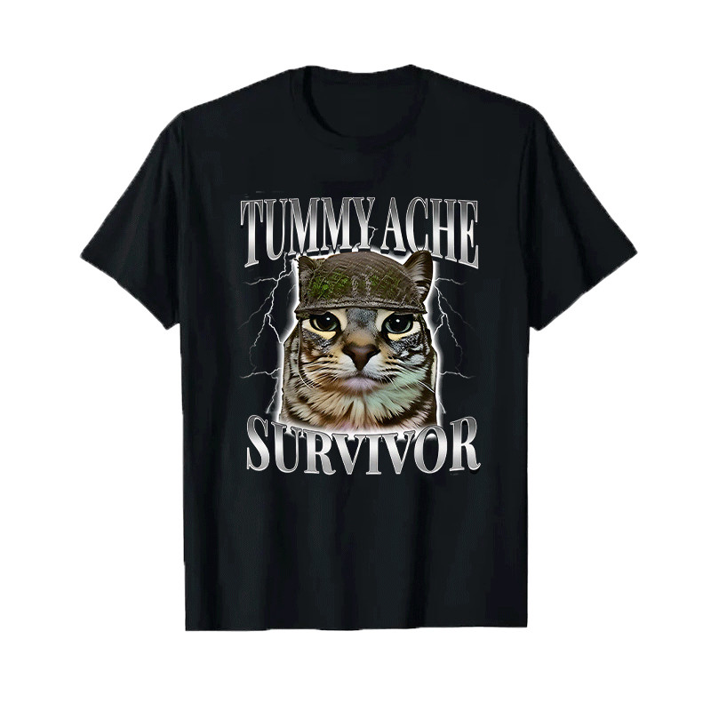 [Cod] Tummy Ache Survivor Cat Graphic T-Shirt For Men Meme Cute Print ...